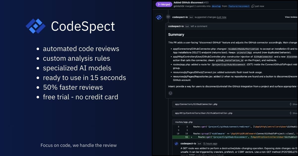 AI Code Review Tool | Automated GitHub Pull Request Analysis - CodeSpect